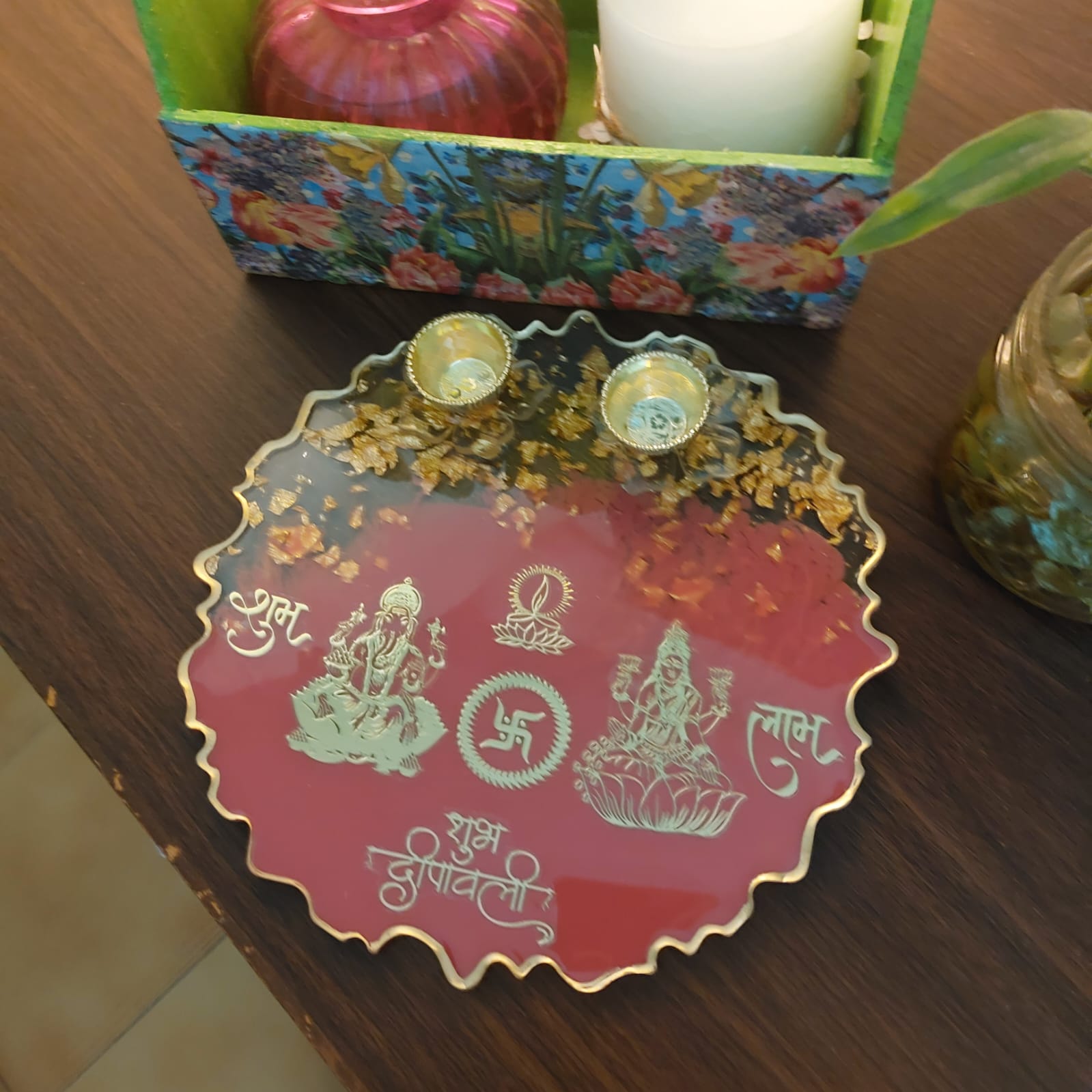 Decorative Pooja Thali of Resin Lakshmi and ShubhLabh - ekastham ...